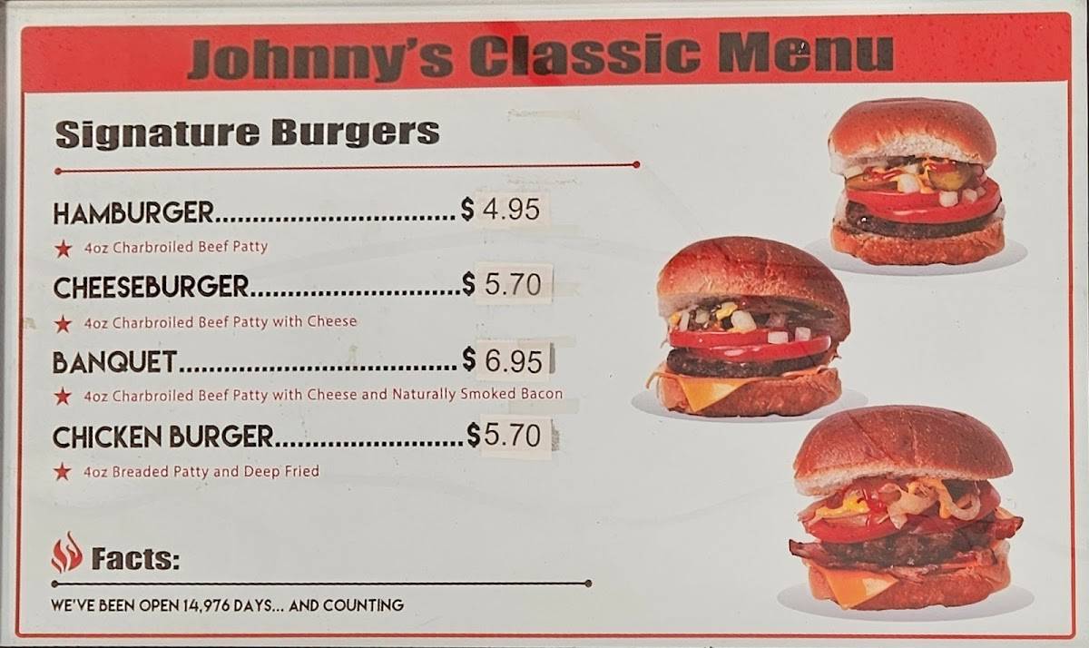 Menu at Johnny's Hamburgers restaurant, Toronto