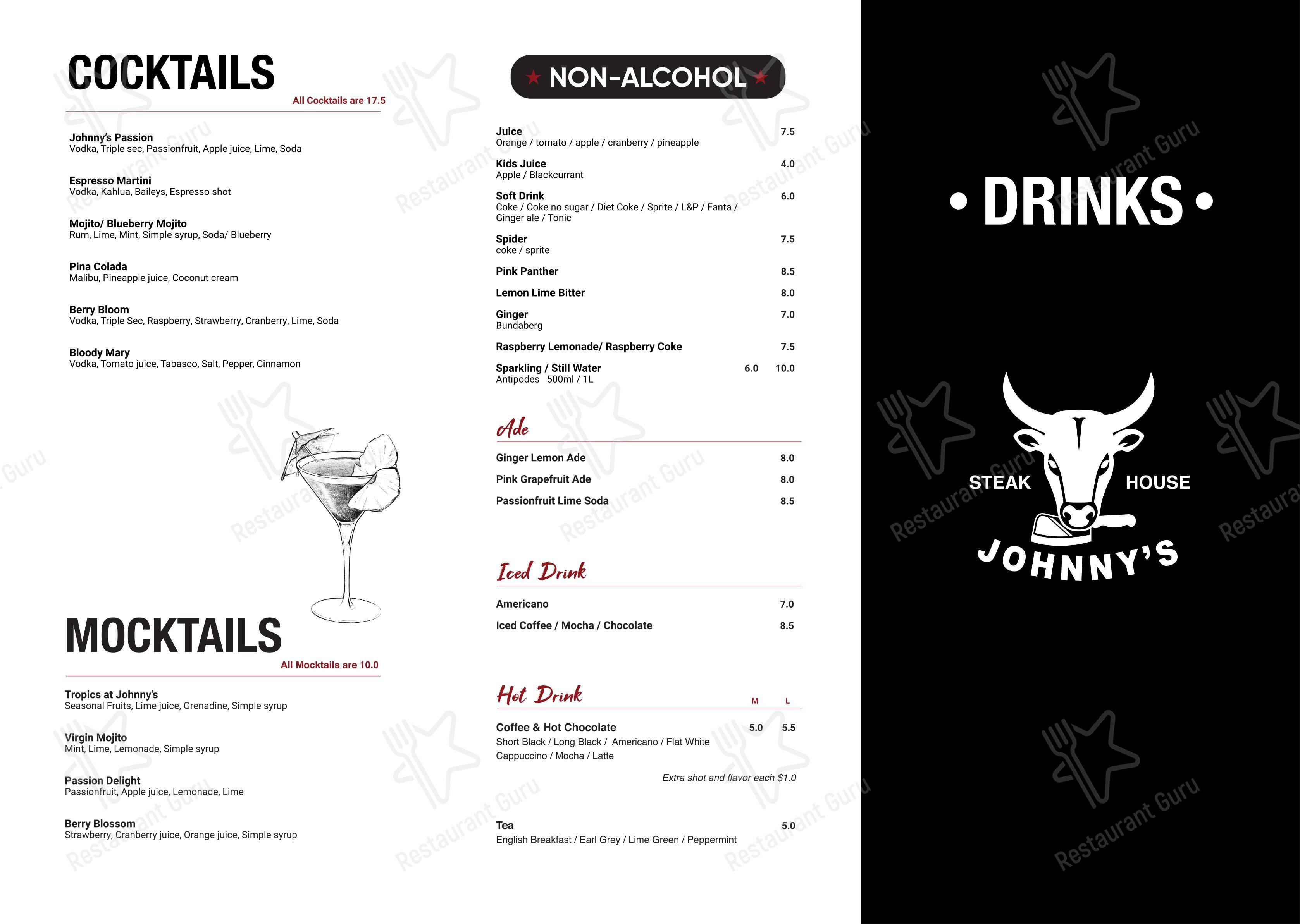 Menu at Johnny’s Steakhouse, Pukekohe