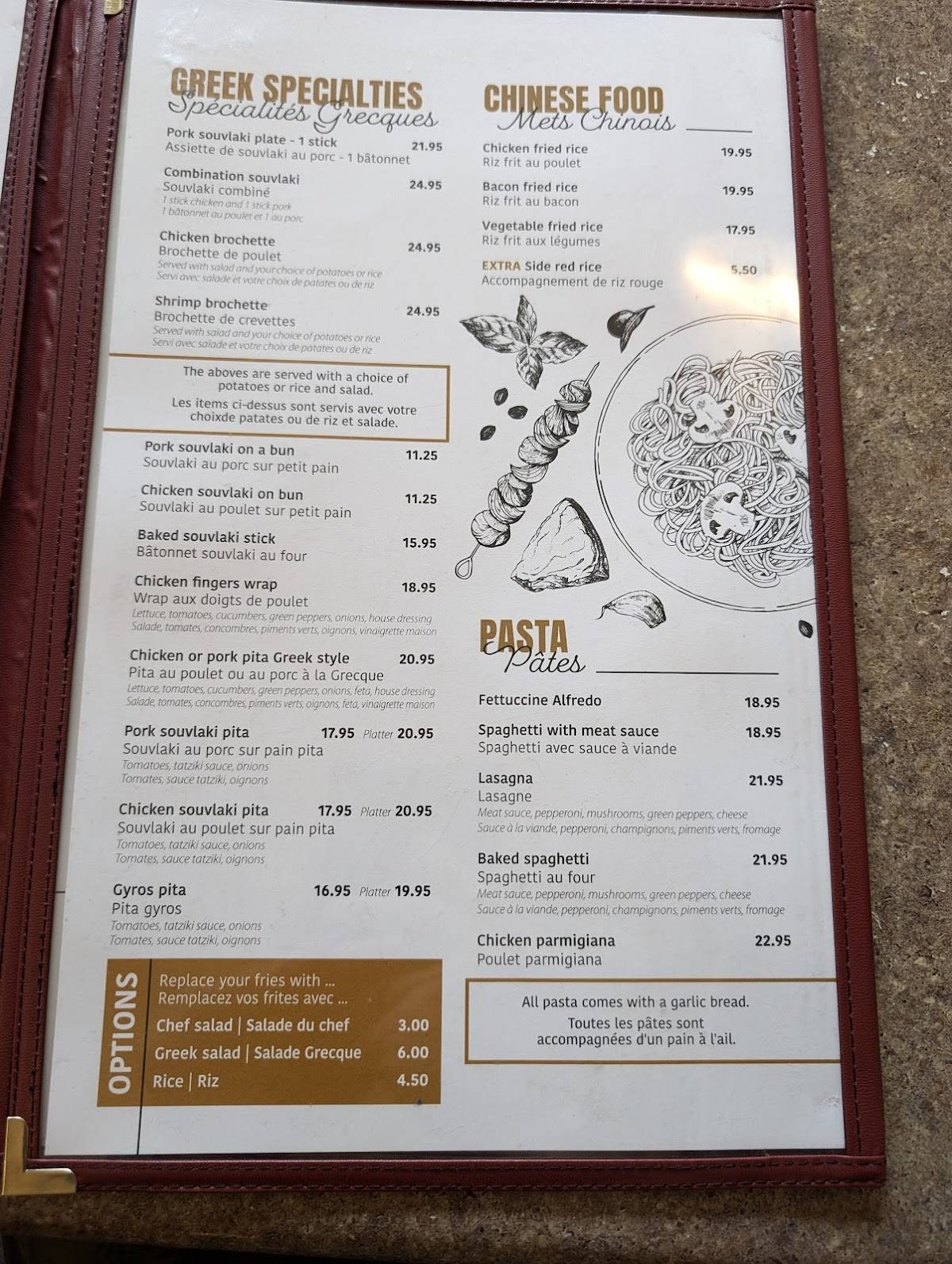 Menu au John's Restaurant, Hearst