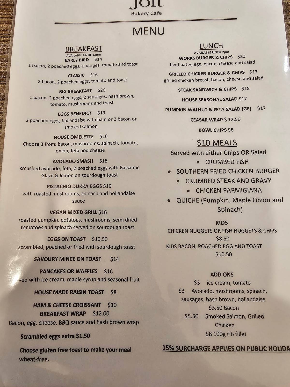 Menu at Coastal Hill Cafe, Emu Park