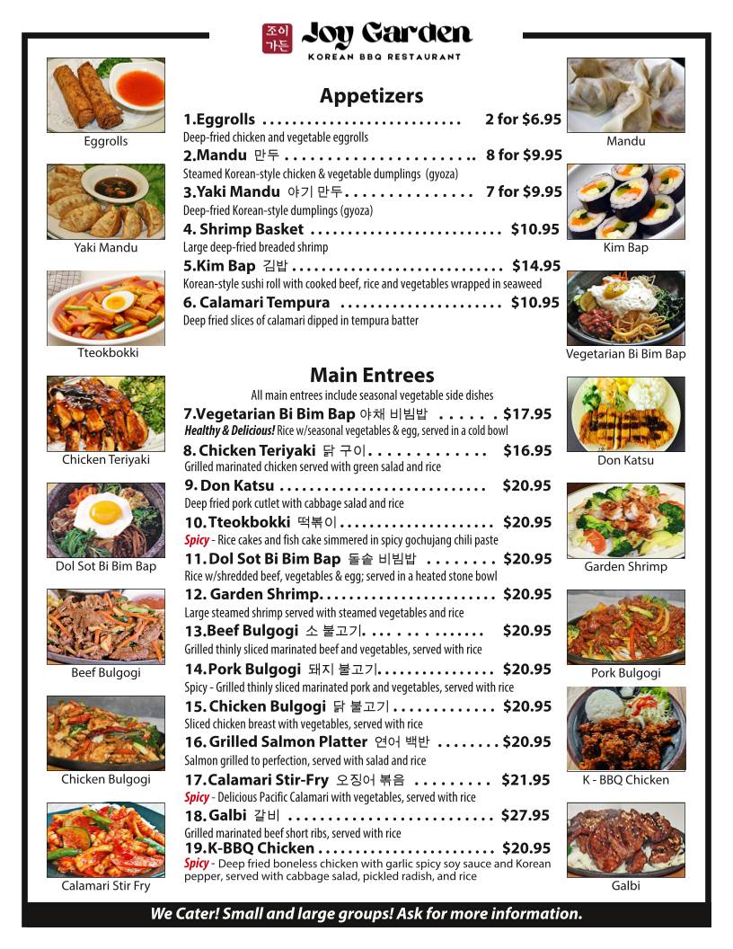 Menu at Joy Garden restaurant, Yakima