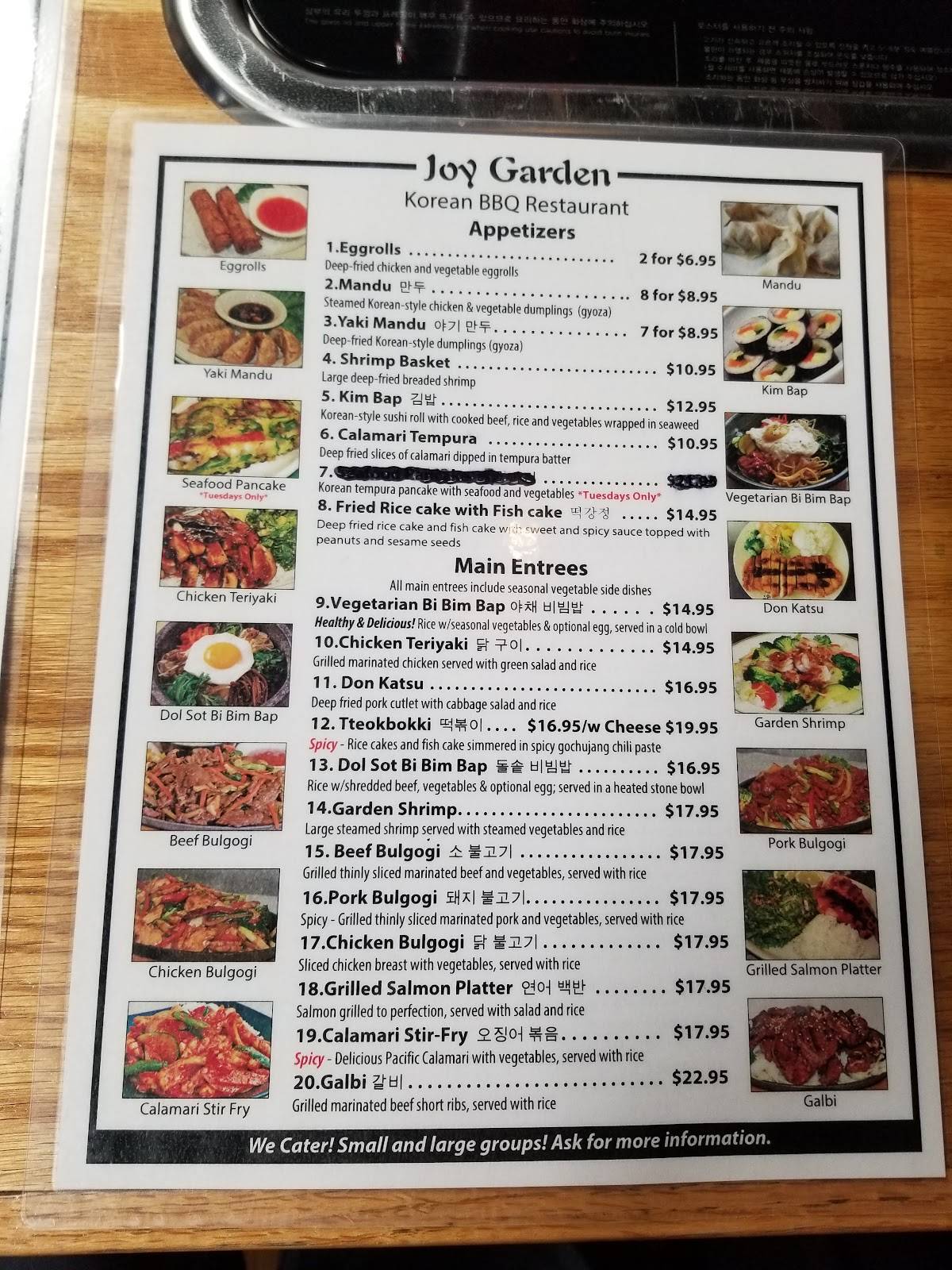 Menu at Joy Garden restaurant, Yakima