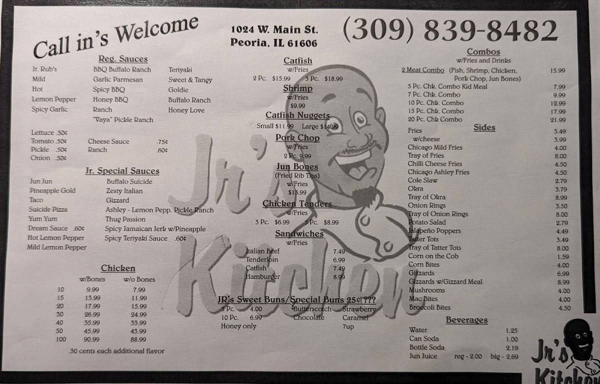 Menu at Jr’s Kitchen restaurant, Peoria, W Main St