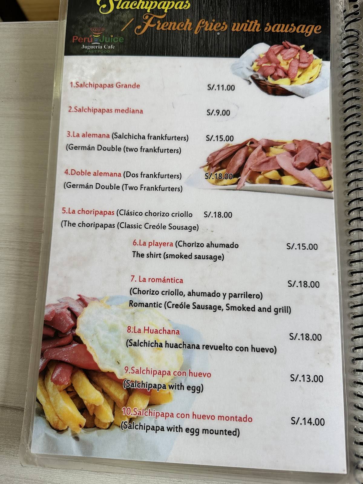 Carta del restaurante Jugueria Peru Juice, Cusco