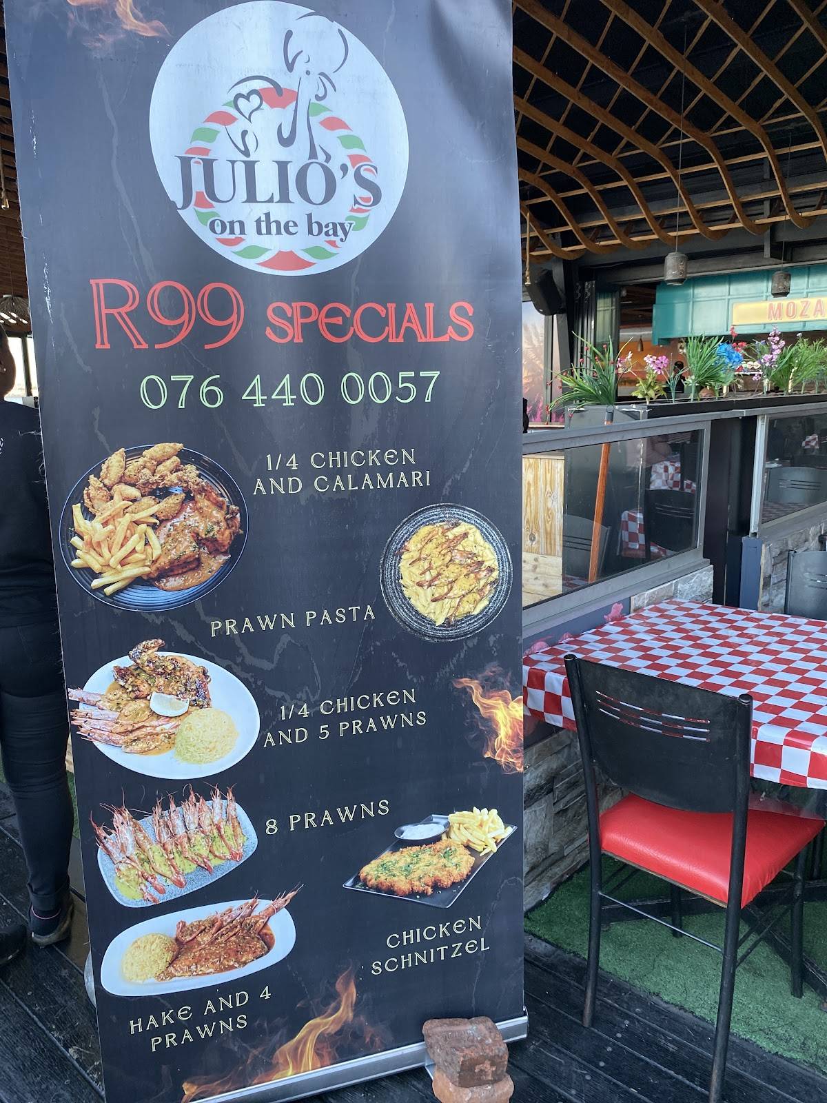 Menu at Julio's on the Bay restaurant, Durban, Wilson’s Wharf