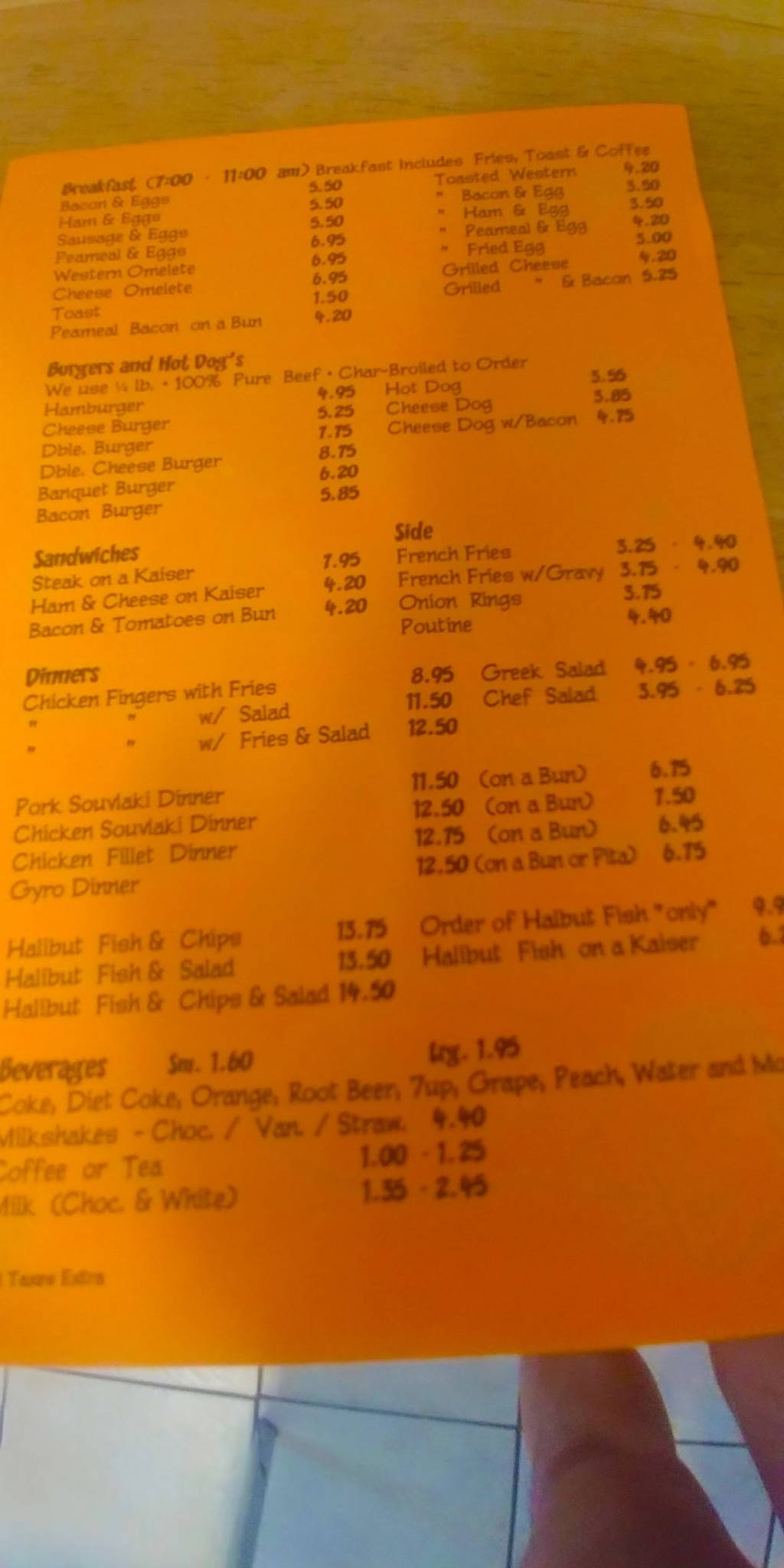 Menu at Jumbo Burgers restaurant, Toronto, 685 Runnymede Rd