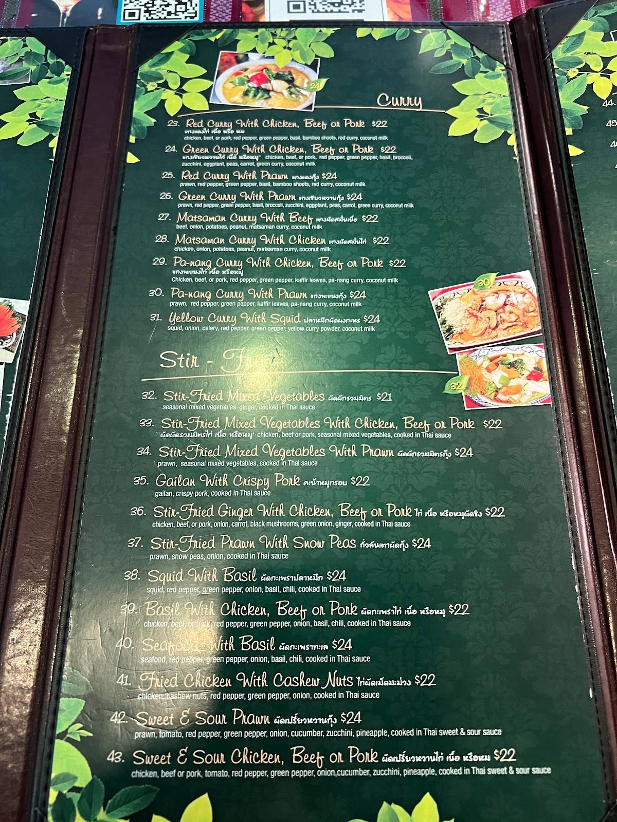 Menu at Jurees Thai Place Restaurant, Calgary