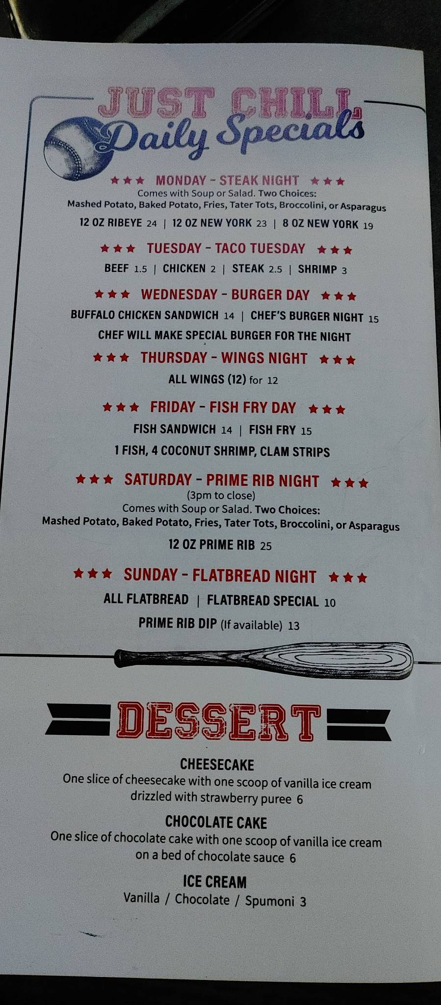 Menu at Just Chill Pub & Grill, Lynnwood
