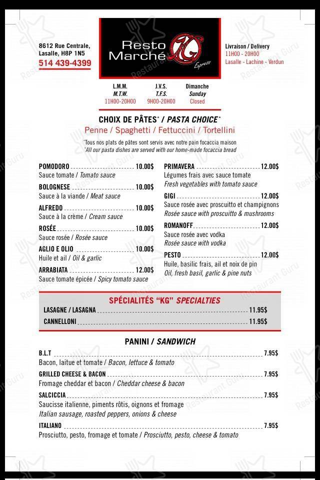 Menu at Resto Marche Kg Express, Montréal