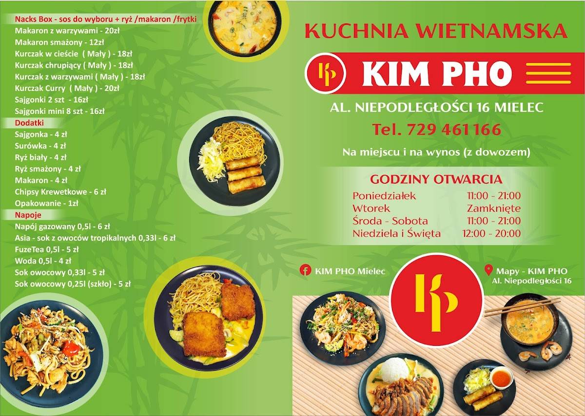 Menu at KIM PHO restaurant, Mielec