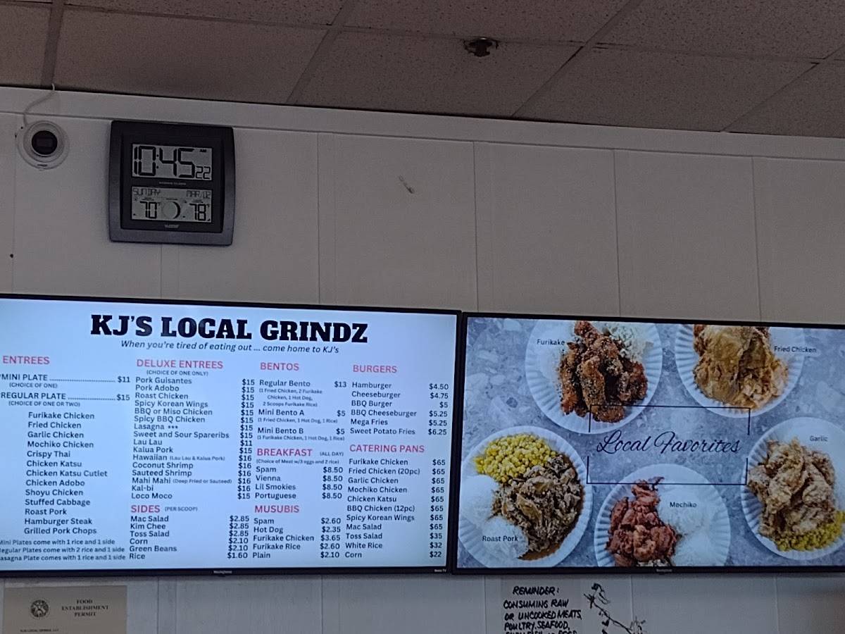 Menu at KJ’s Local Grindz restaurant, Kaneohe