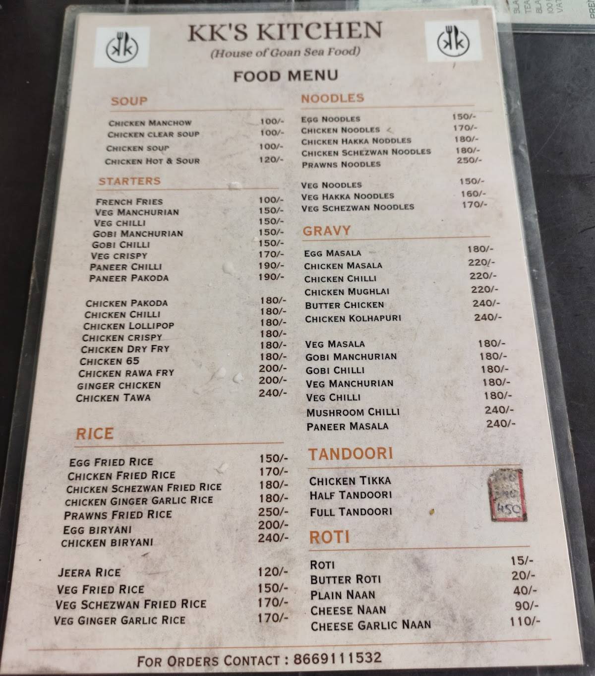 Menu at KK's Kitchen - Best Homemade Goan Fish Thali, Guirim