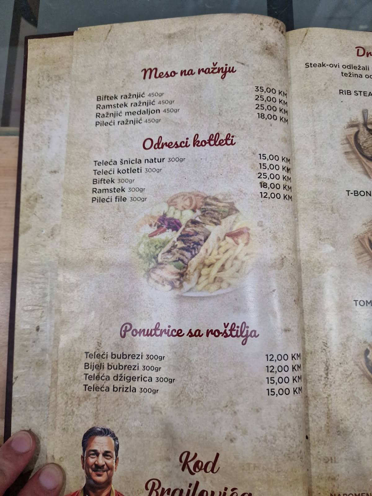 Menu au "KOD BRAJLOVIĆA" TUZLA restaurant, Tuzla