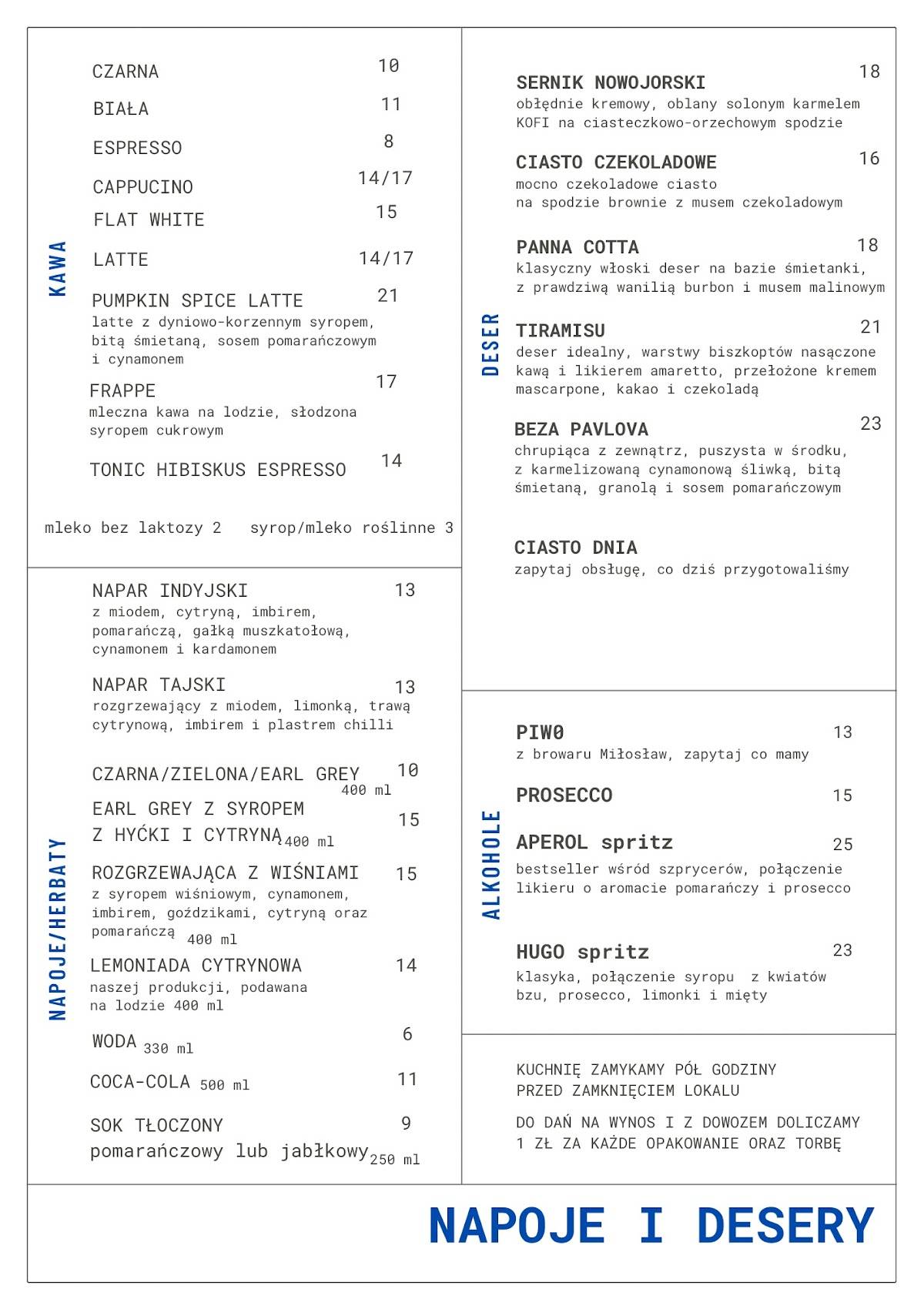 Menu at KOFI restaurant, Sroda Wielkopolska