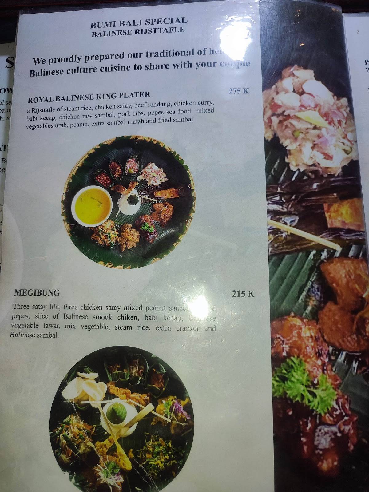 Menu at Bumi Bali Retaurant restaurant, Indonesia