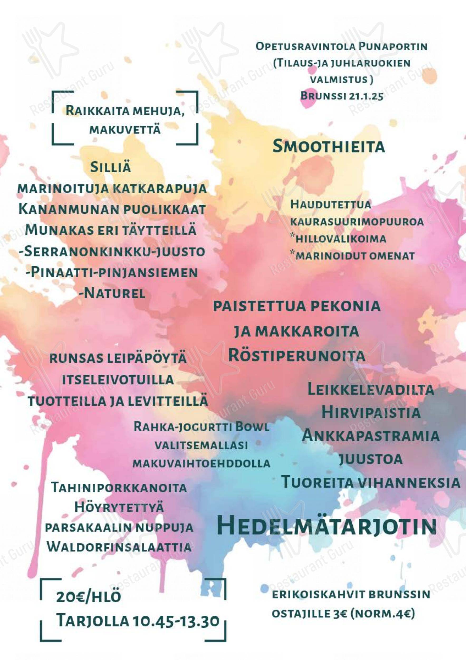 Menu at Kahvila-ravintola Punaportti restaurant, Hämeenlinna