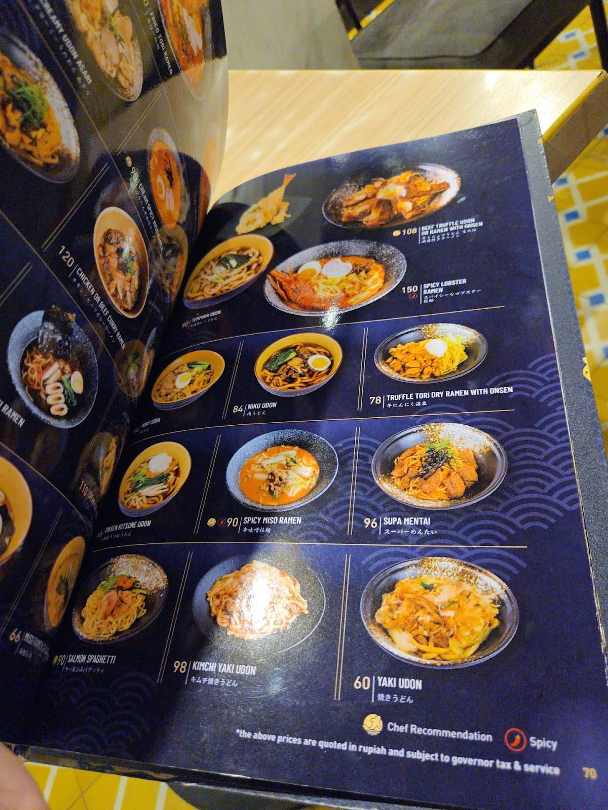 Menu at Kai Sushi restaurant, Makassar