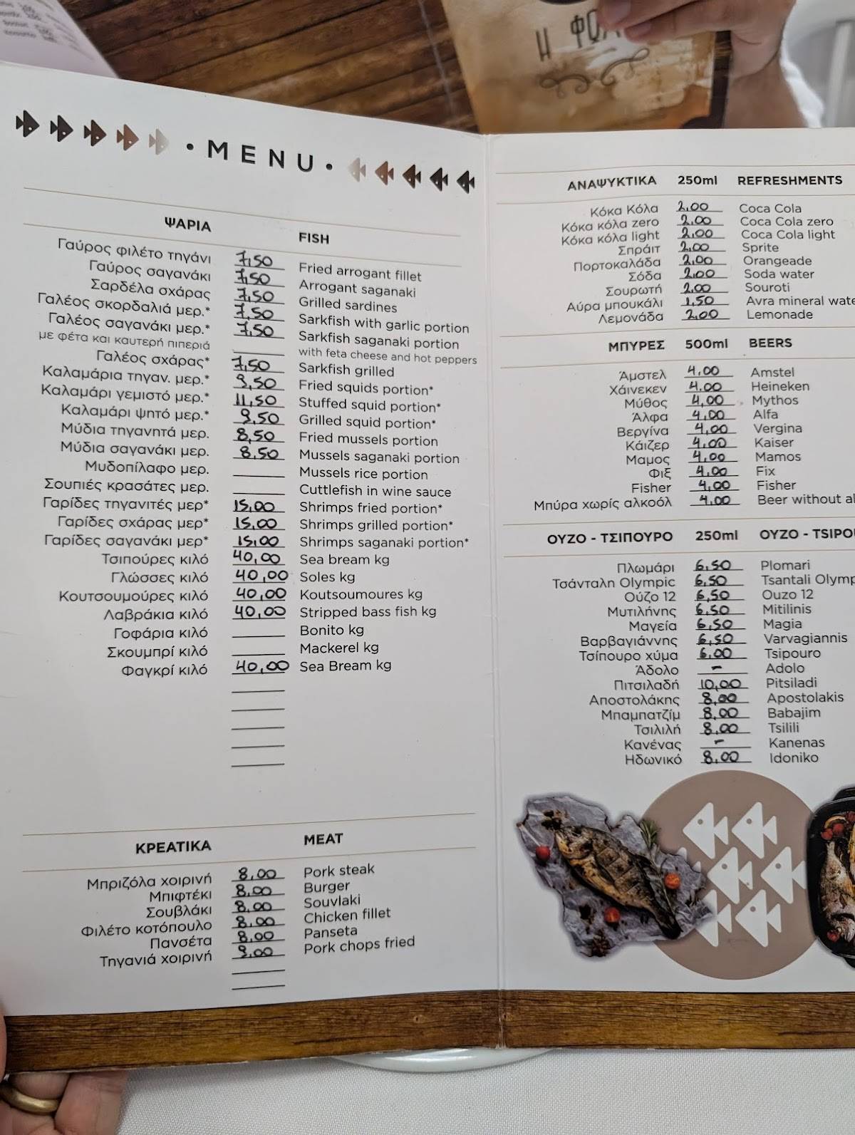 Menu at Folia, Kalamaria