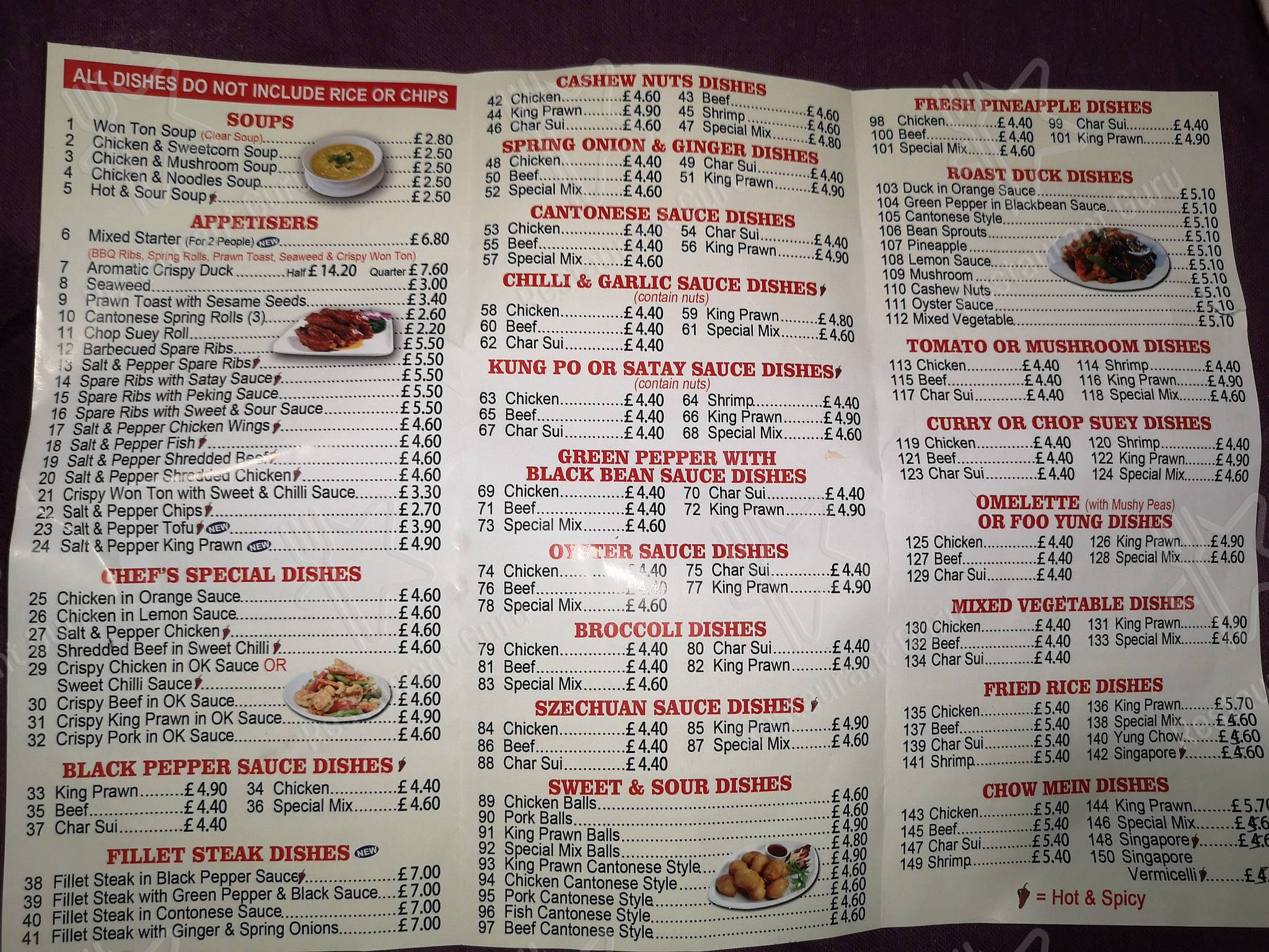 Menu at Kans fast food, Bury