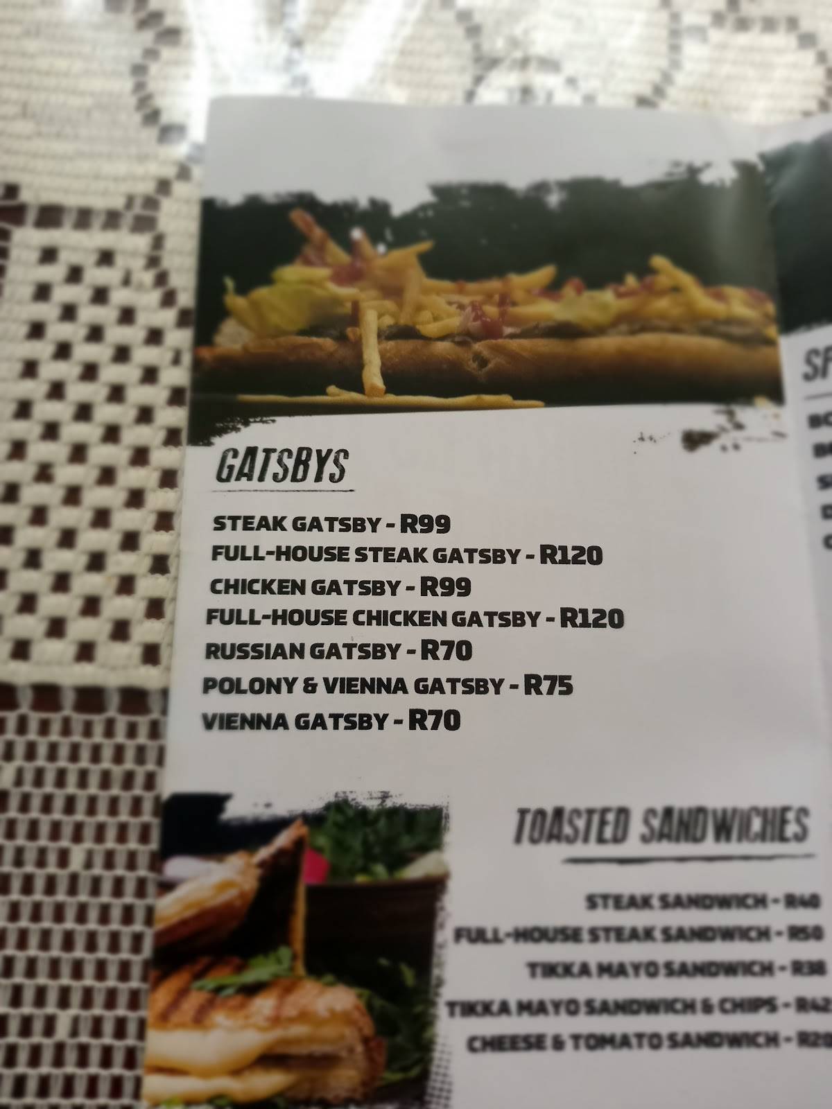 Menu at Karbros Take Aways - Observatory restaurant, Cape Town