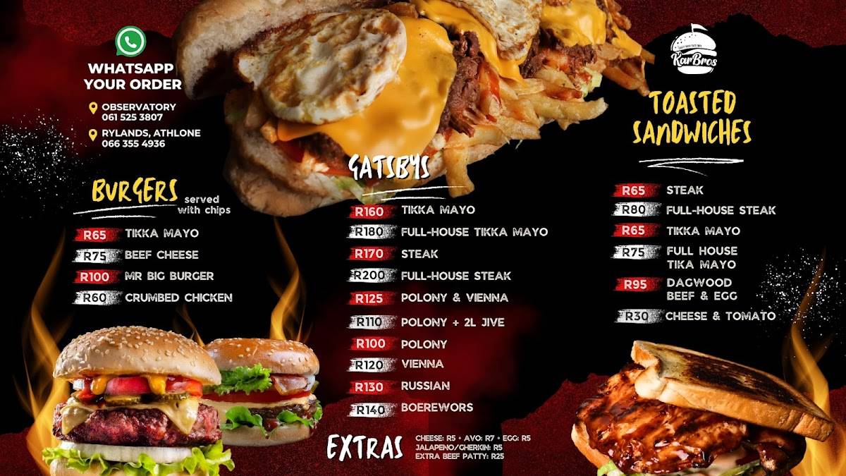 Menu at Karbros Take Aways - Observatory restaurant, Cape Town