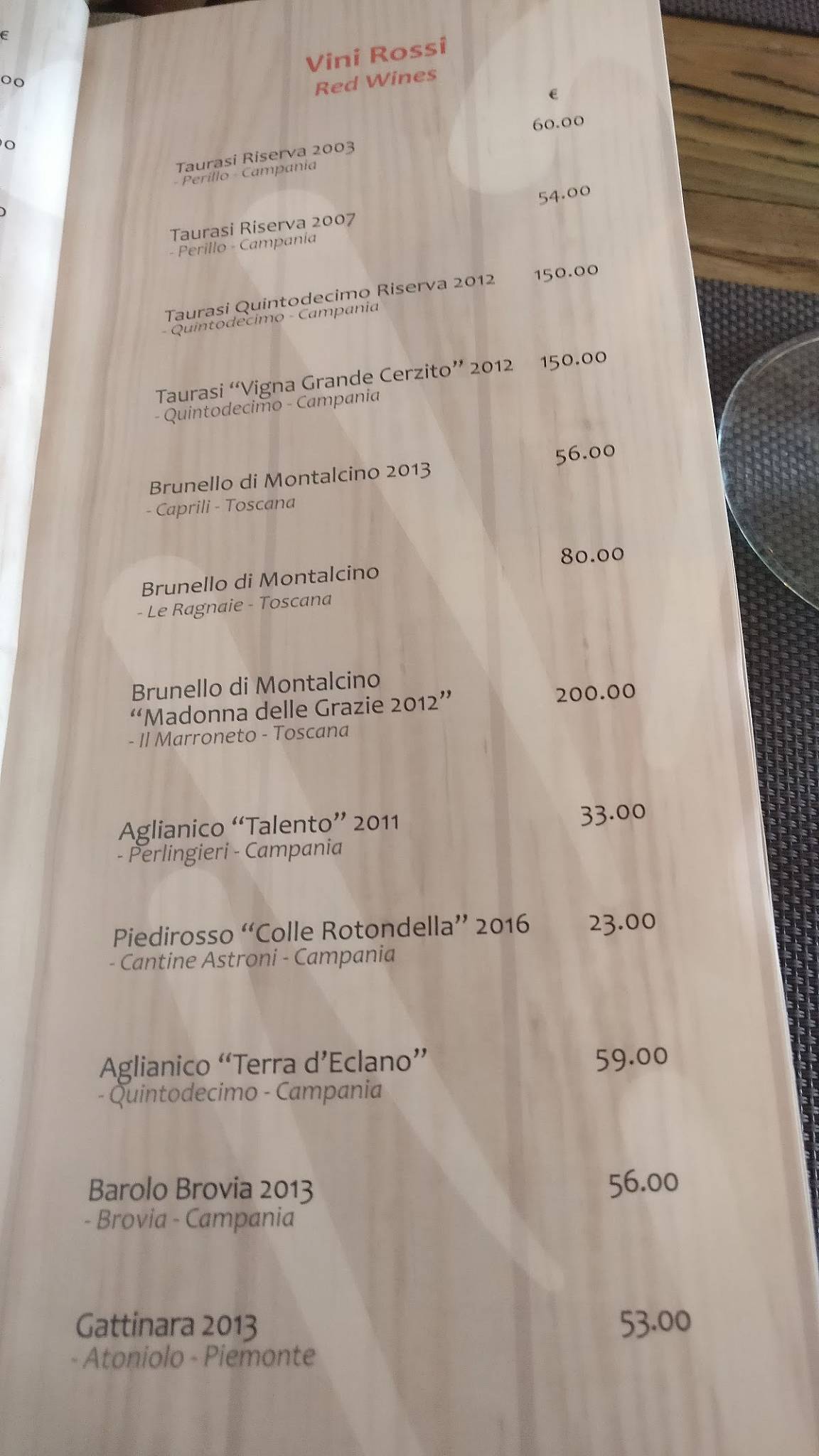 Menu at Kasai restaurant, Praiano
