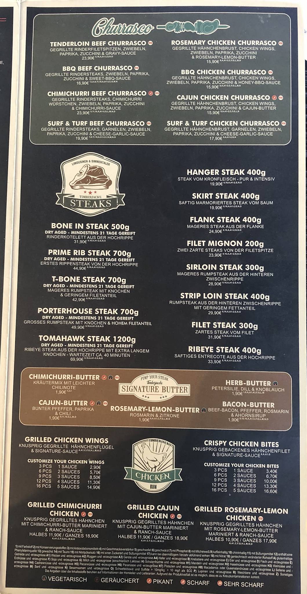 Speisekarte von Timberjacks Kassel steakhaus, Kassel