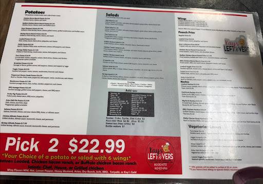 Menu at Kay’s Leftovers restaurant, Columbus
