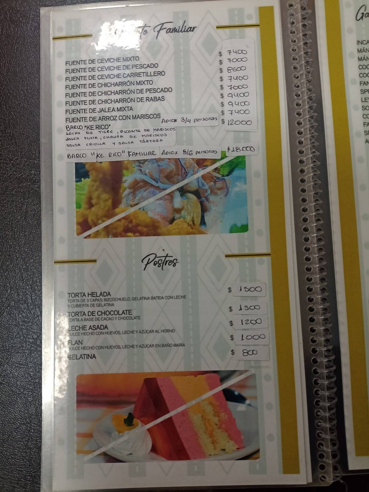Carta del restaurante "Ke Rico" Comida Peruana, Córdoba