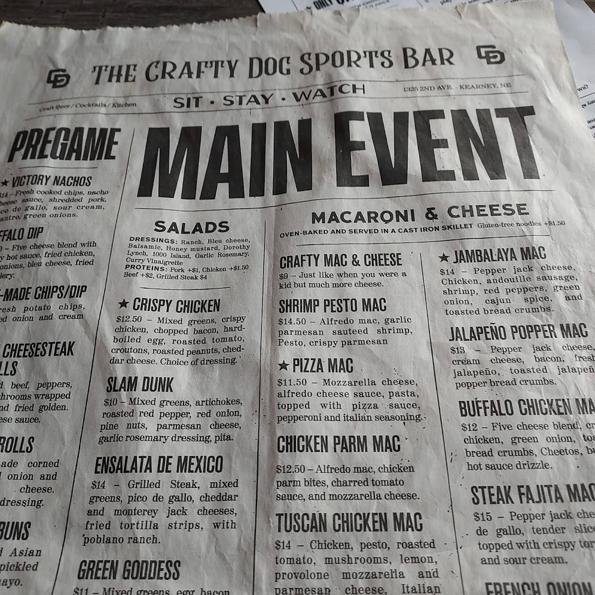 Menu at The Crafty Dog Sports Bar, Kearney