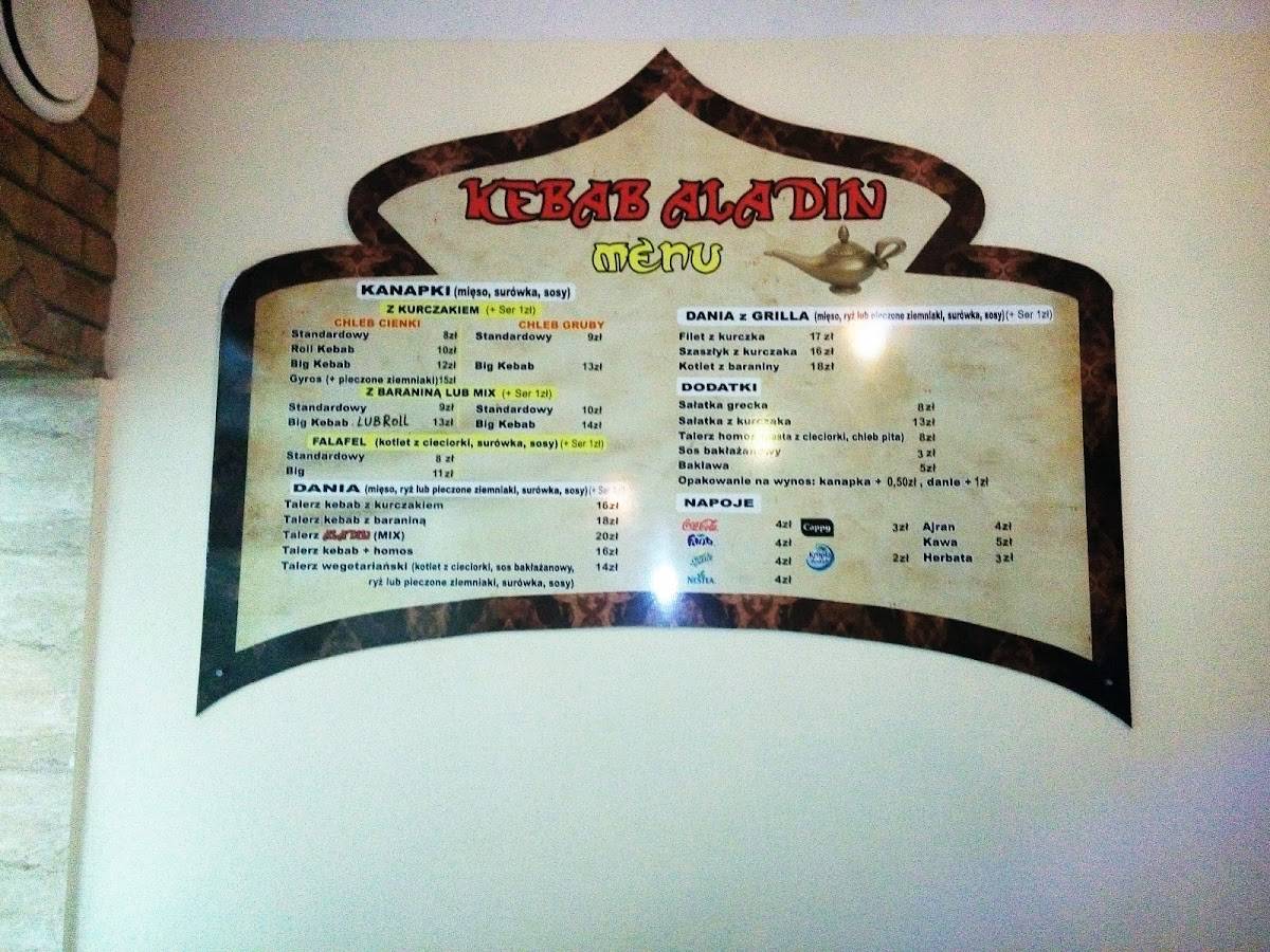 Carta del restaurante Kebab Aladin, Varsovia, Puławska 143