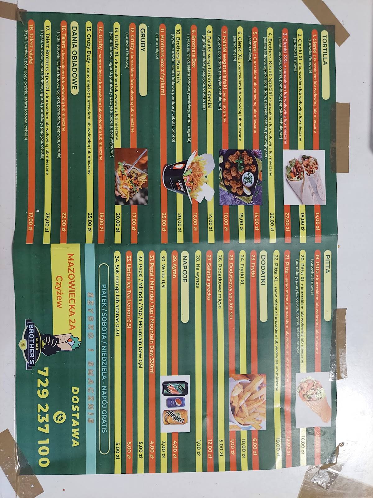 Menu at Kebab Brother's, Czyżew