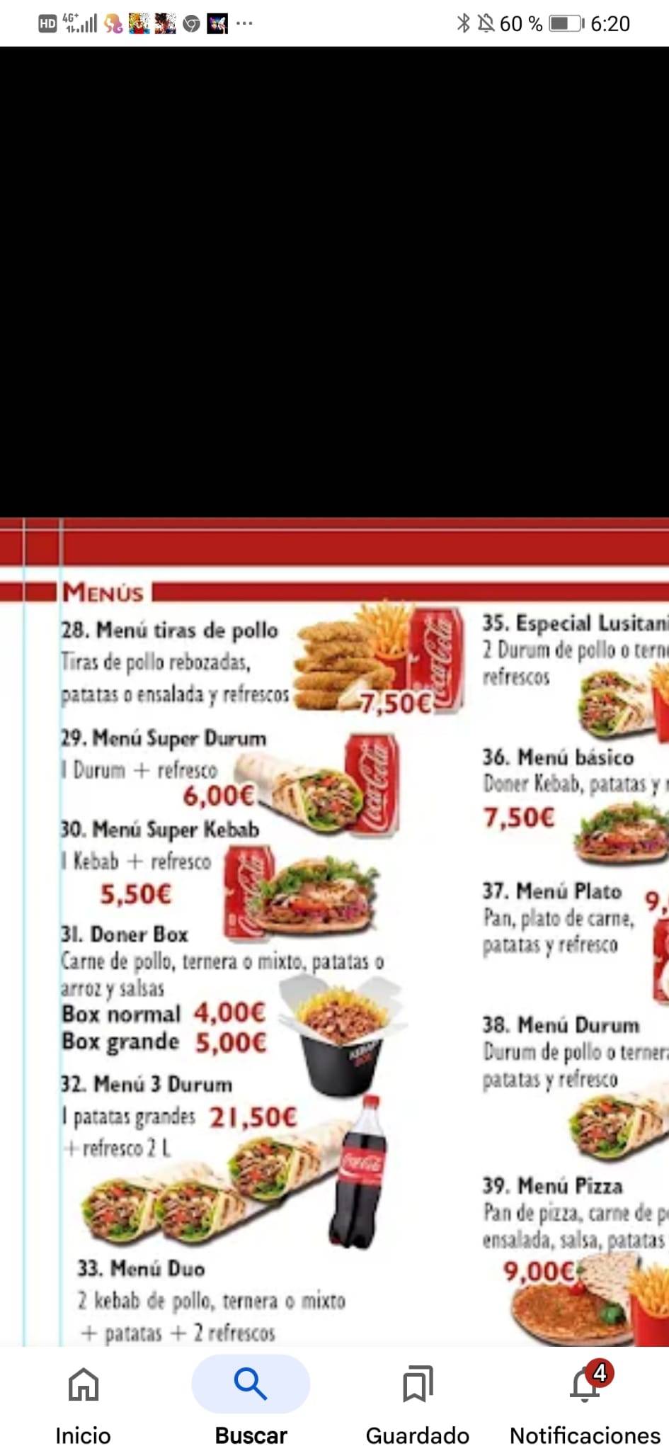 Carta de Kebab Lusitania merida, Mérida
