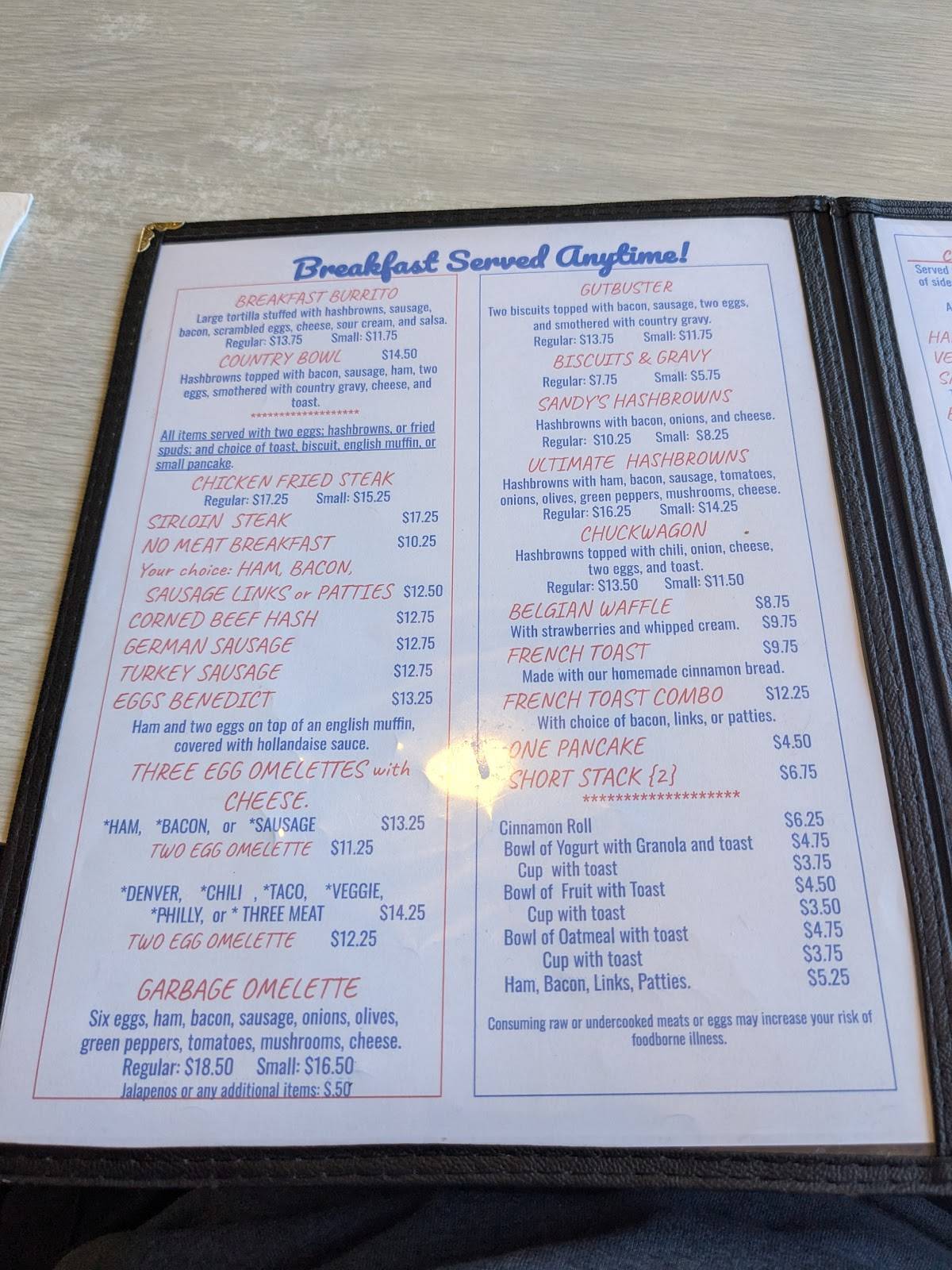 Menu at Sam's Restaurant, Kellogg