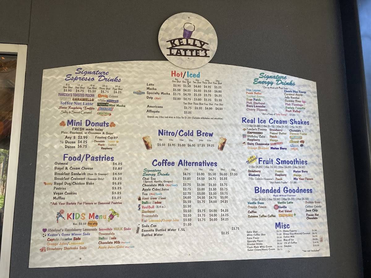 Menu at Kelly Latte's restaurant, Kent