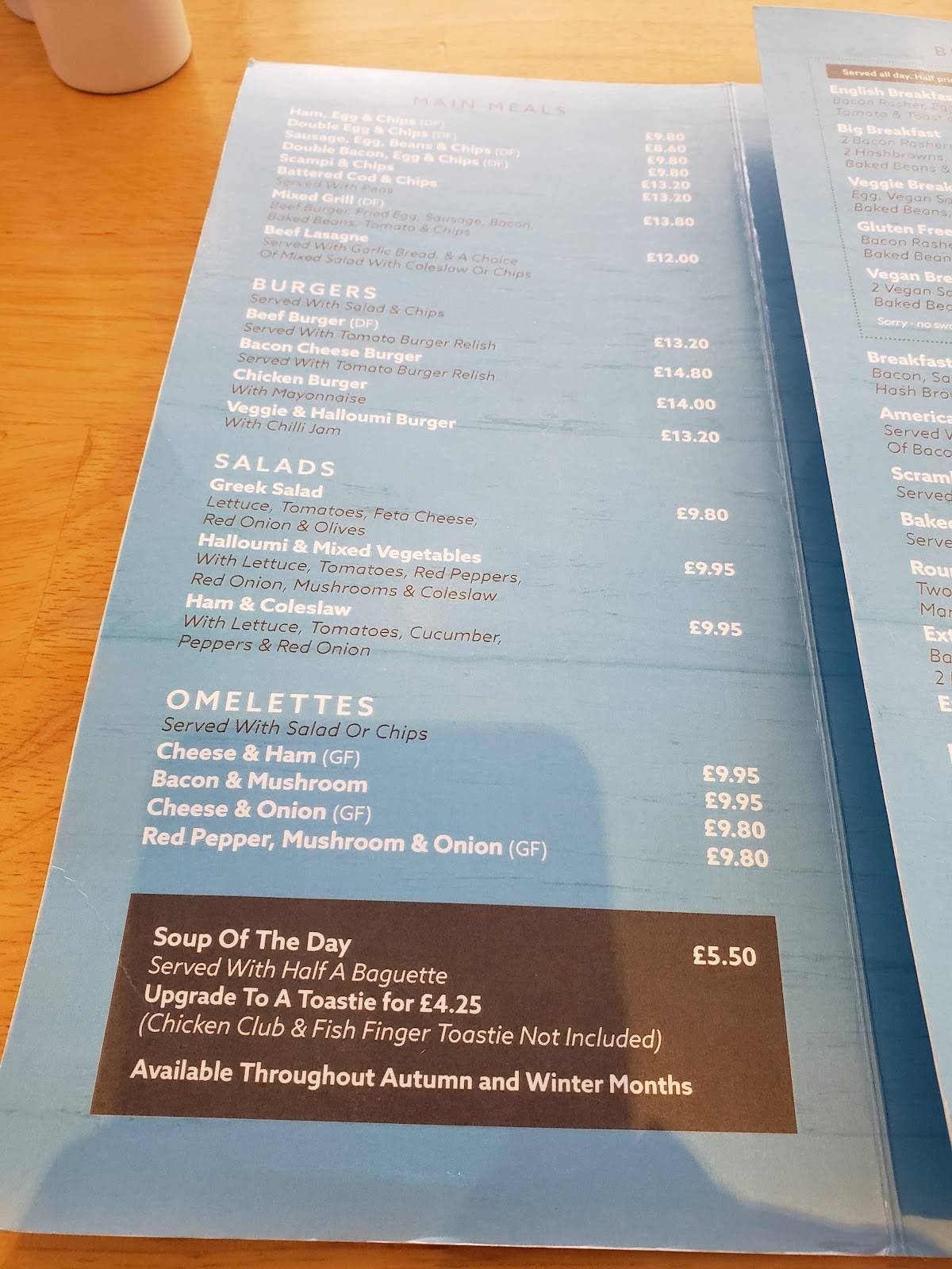 Menu at Kelly's Kitchen cafe, Christchurch