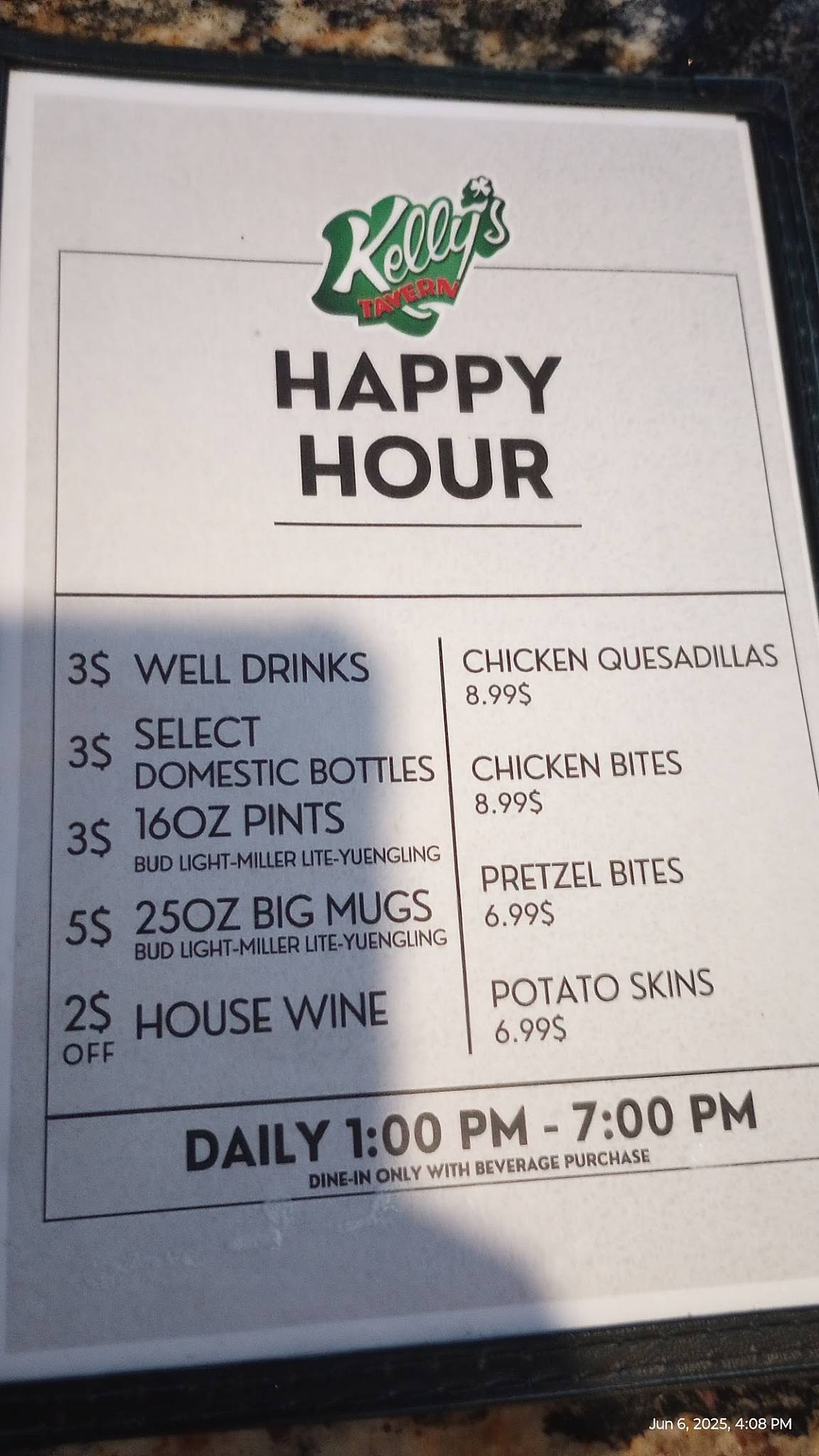 Menu at Kelly's Tavern pub & bar, Chesapeake, Greenbrier Pkwy