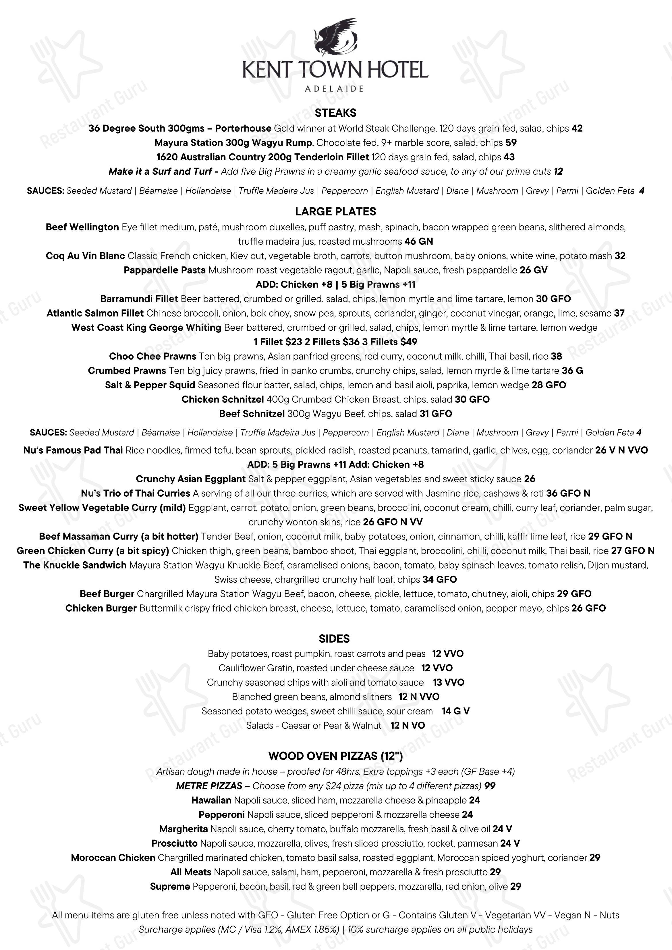 Menu at Kent Town Hotel pub & bar, Kent Town