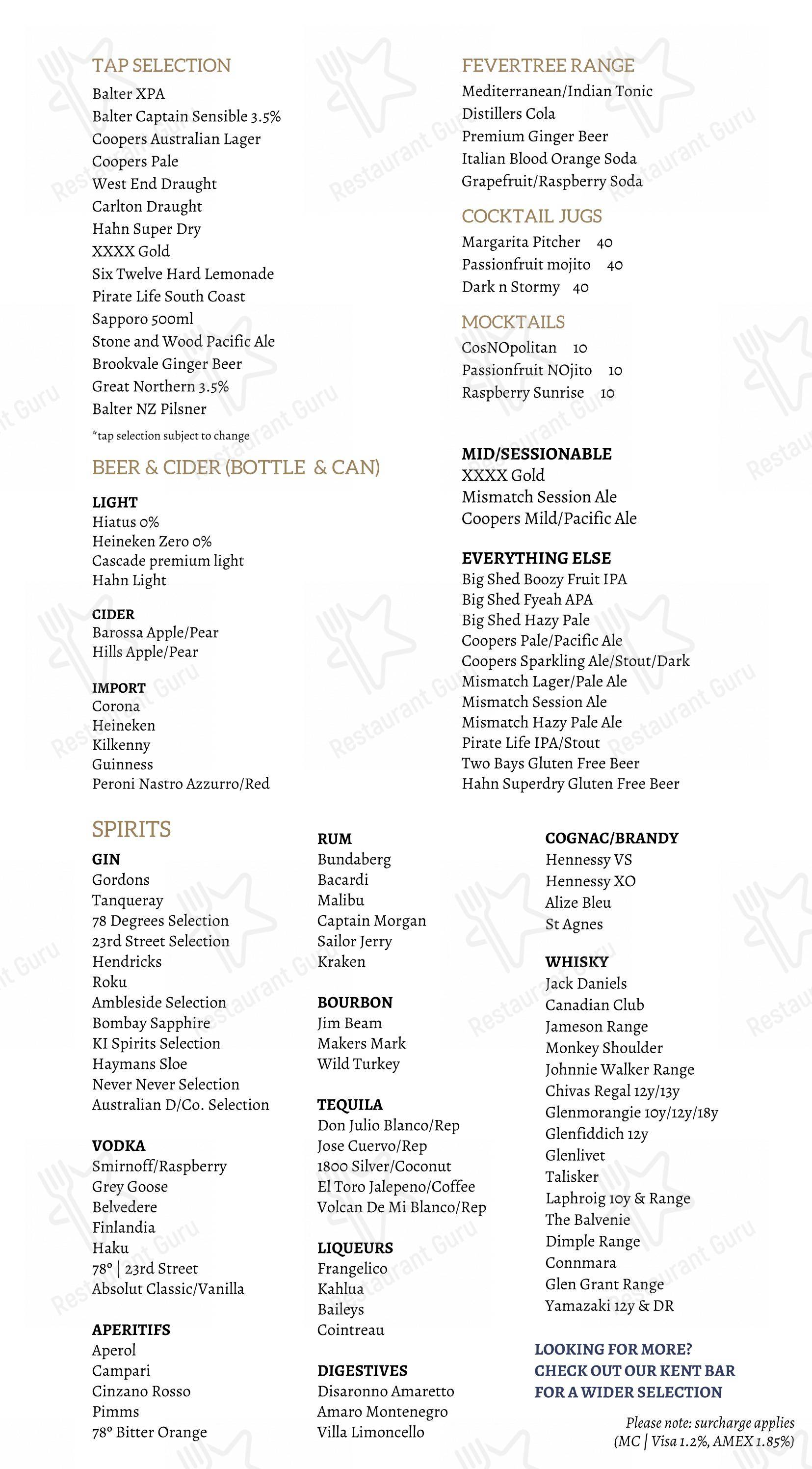 Menu at Kent Town Hotel pub & bar, Kent Town