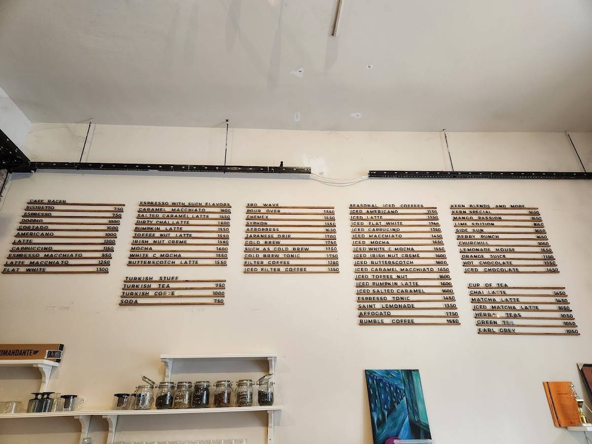 Menu at Kern Collective Coffee cafe, Budapest