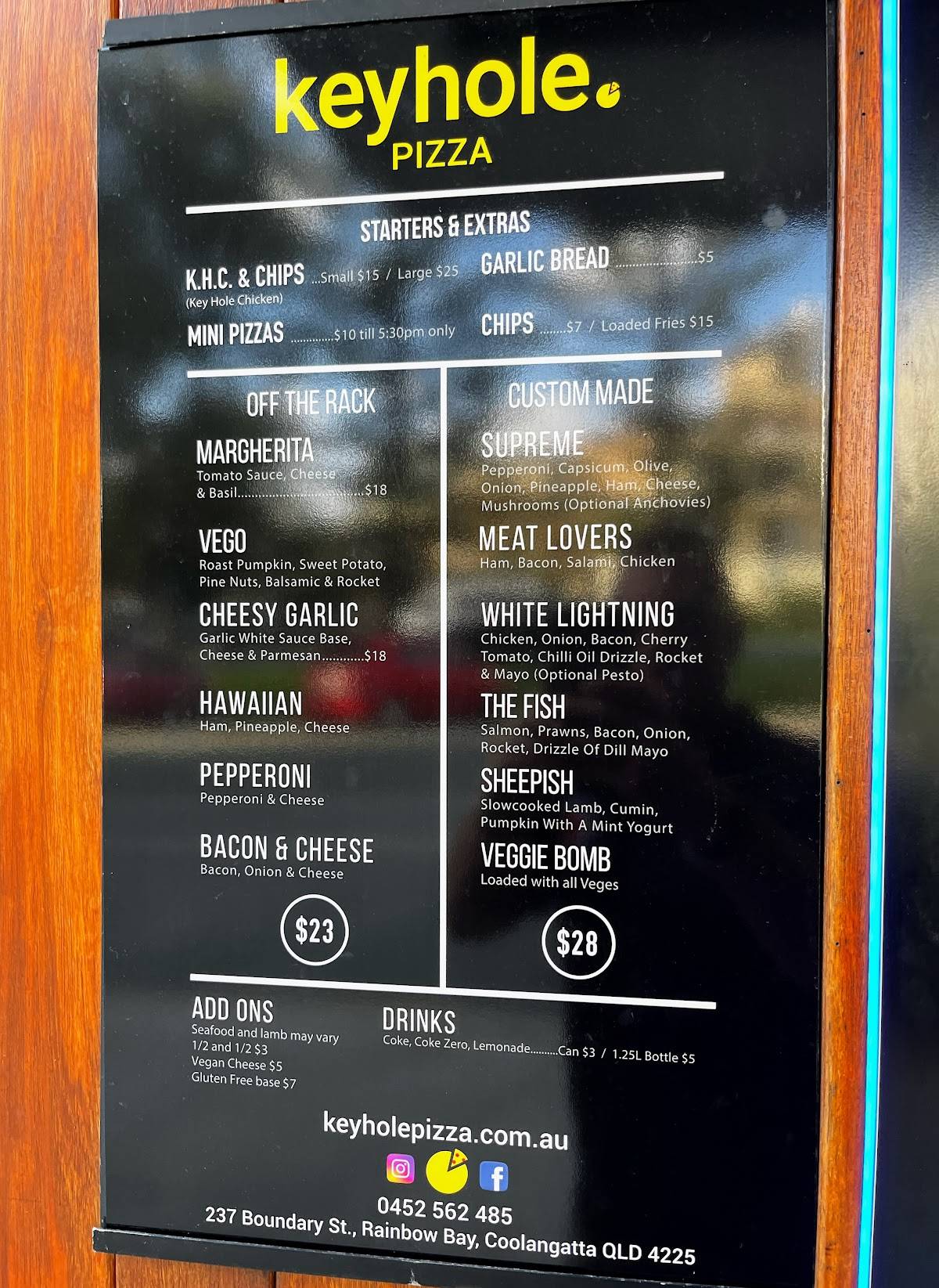 Menu at Keyhole Pizza pizzeria, Coolangatta