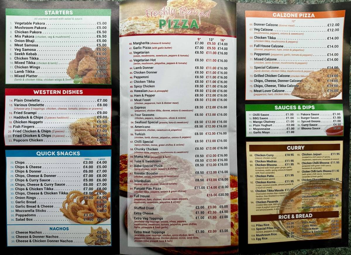 Menu at Khan Baba's Pitlochry restaurant, Pitlochry