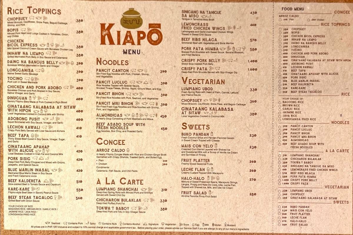 Menu at Kiapo restaurant, Parañaque, Okada Manila