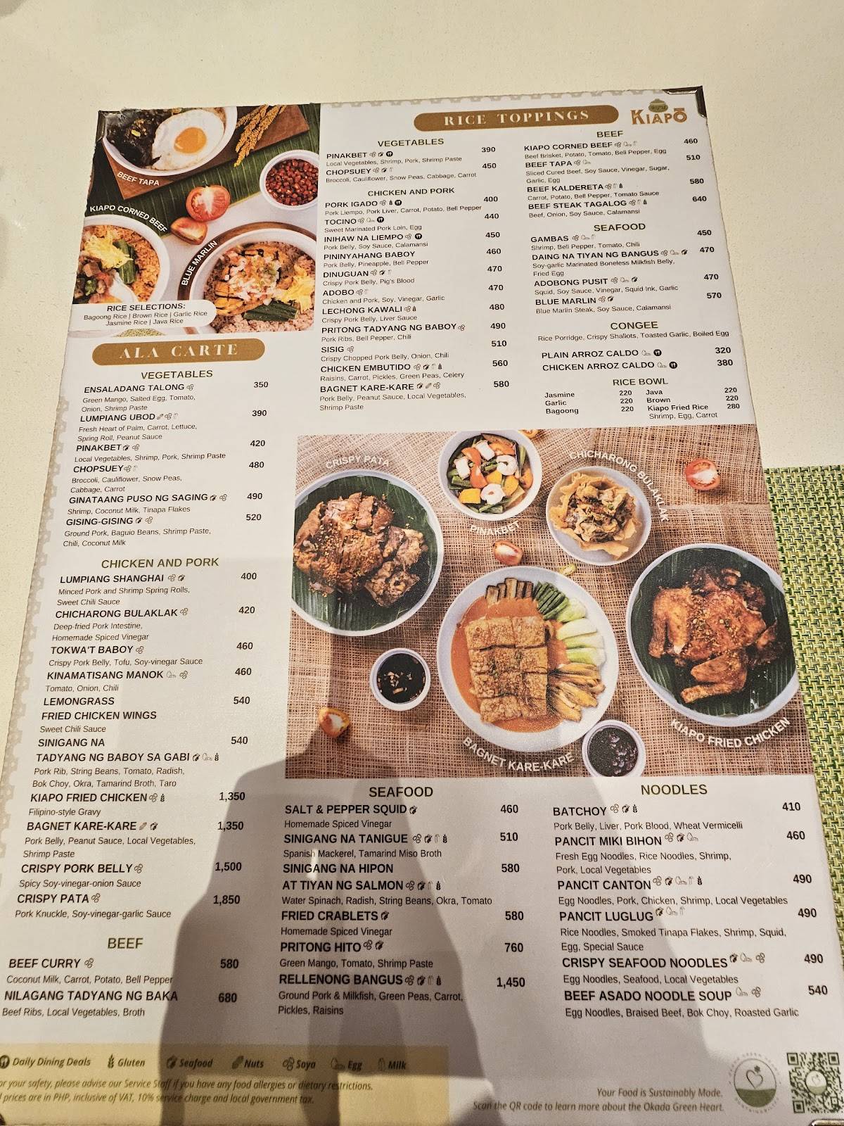 Menu at Kiapo restaurant, Parañaque, Okada Manila