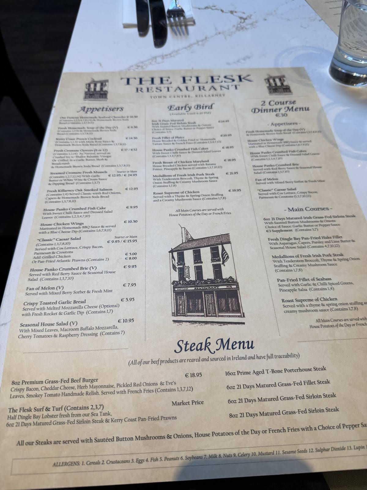 Menu at Flesk Bar & Restaurant, Killarney, 14 Main St