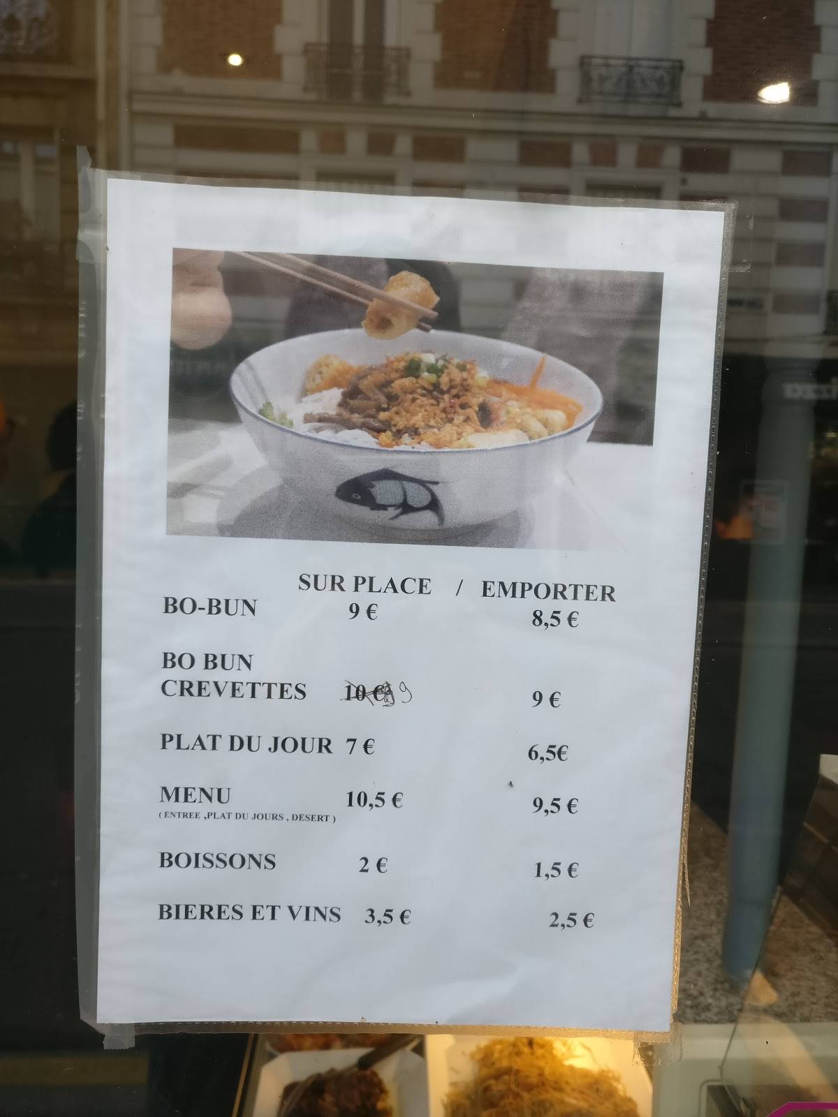 Menu au Kim Ly restaurant, Paris, 86 Rue Didot
