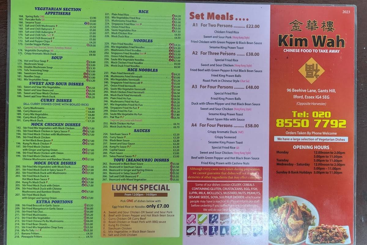 Menu at Kim Wah fast food, Ilford