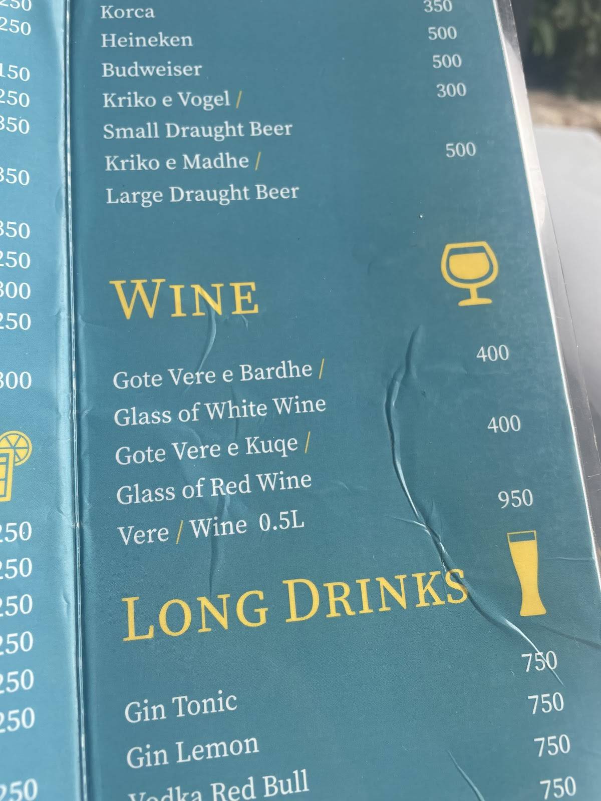 Menu at King Beach Bar, Ksamil