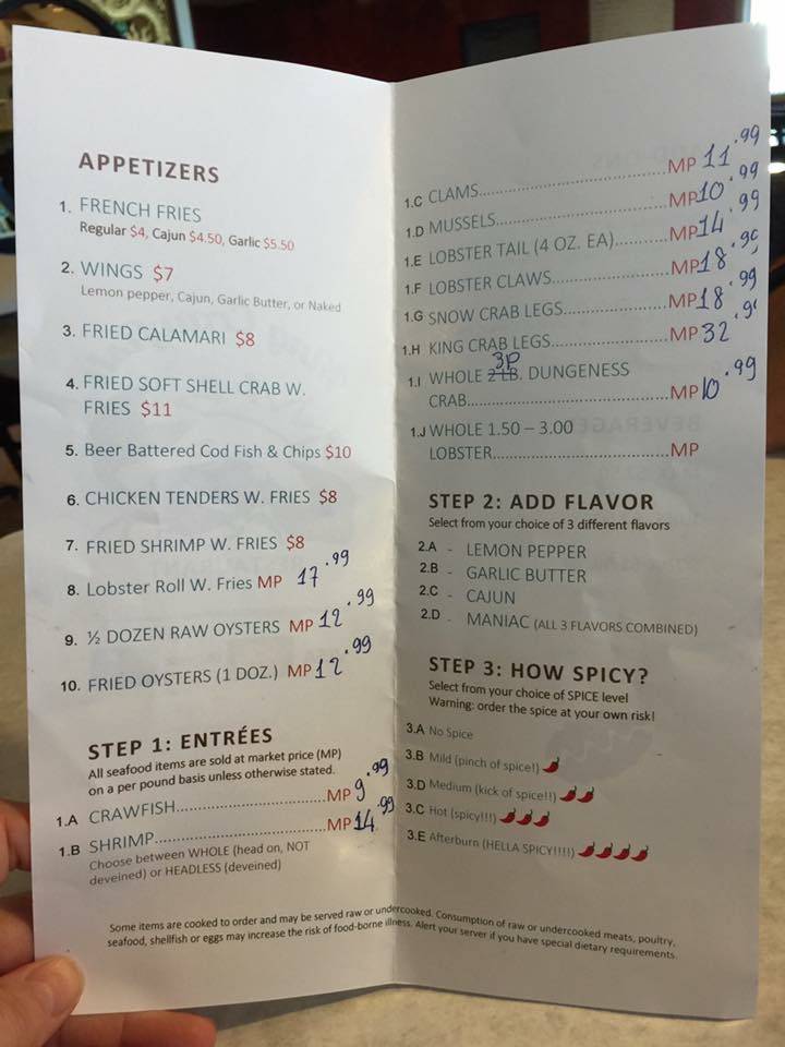 Menu at King Crawfish restaurant, Grand Rapids