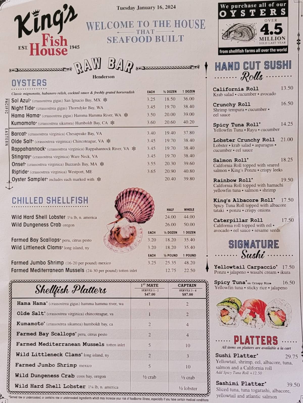 King's fish house menu store